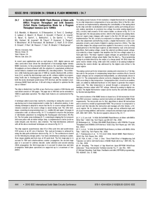 (PDF) A 3bit/cell 32Gb NAND flash memory at 34nm with 6MB/s program ...