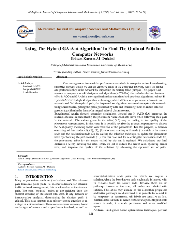 (PDF) Using The Hybrid GA-Ant Algorithm To Find The Optimal Path In Computer Networks
