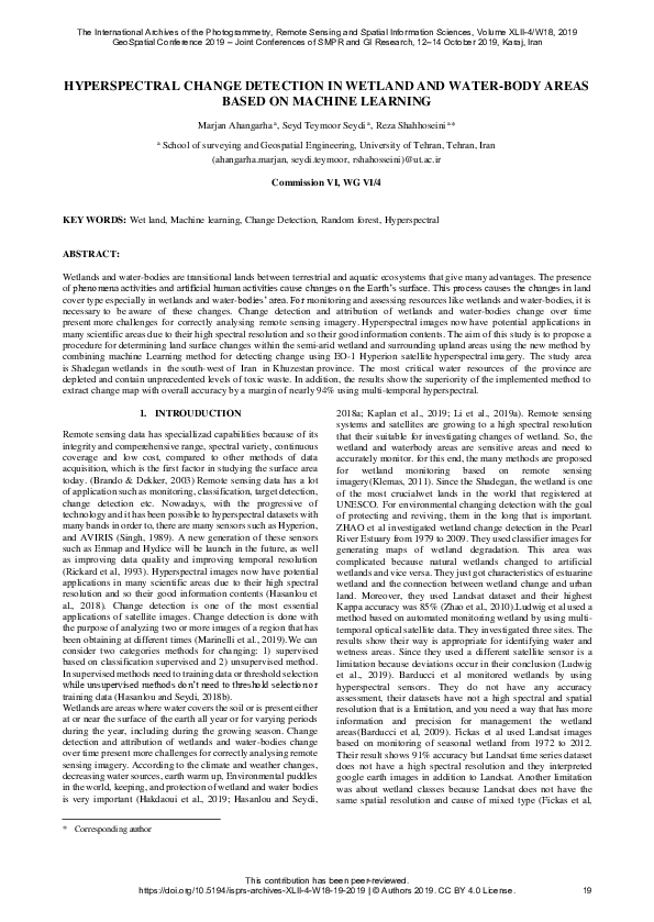 (PDF) Hyperspectral Change Detection in Wetland and Water-Body Areas Based on Machine Learning