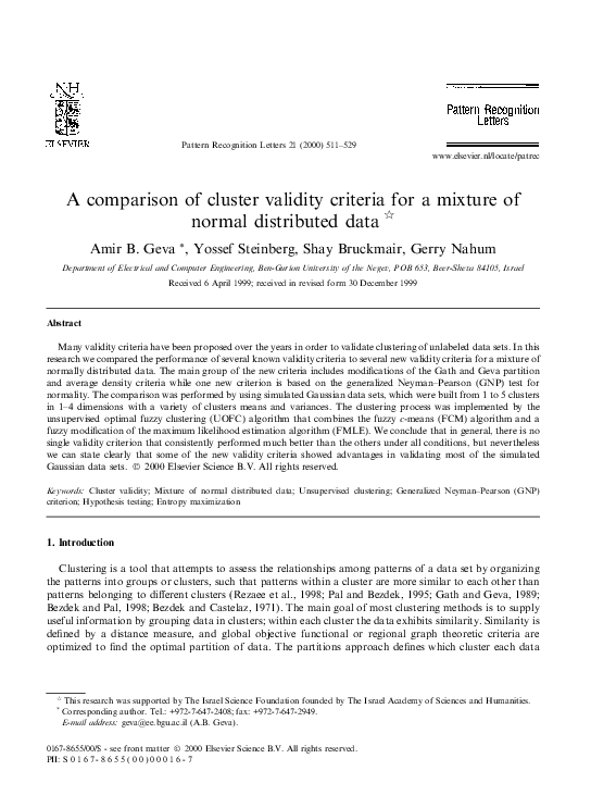 (PDF) A comparison of cluster validity criteria for a mixture of normal ...