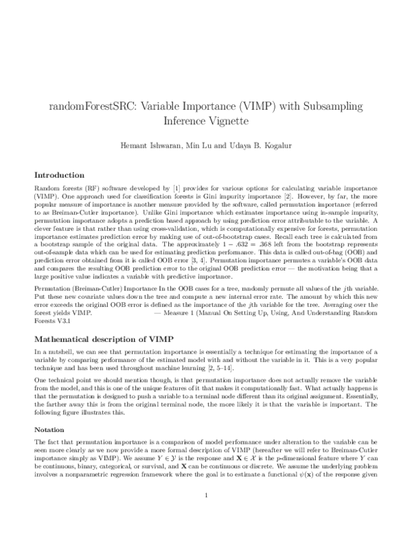 (PDF) randomForestSRC: Variable Importance (VIMP) with Subsampling Inference Vignette