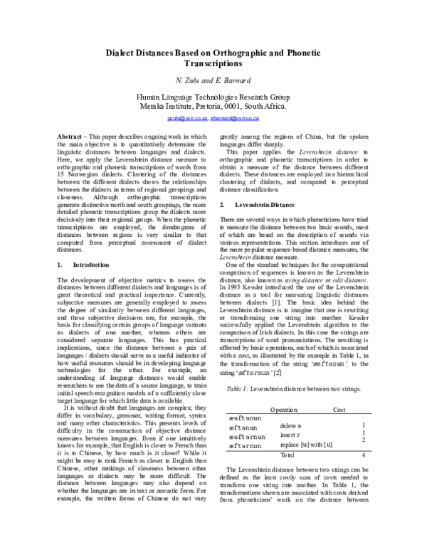 (PDF) Dialect distances based on orthographic and phonetic transcriptions