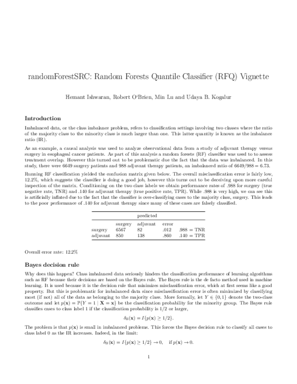 (PDF) randomForestSRC: Random Forests Quantile Classifier (RFQ) Vignette
