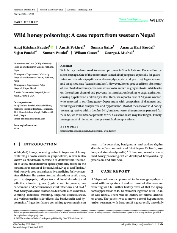 Pdf Wild Honey Poisoning A Case Report From Western Nepal