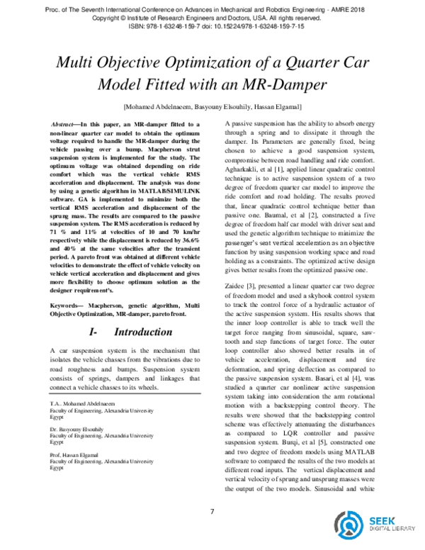 (PDF) Multi Objective Optimization of a Quarter Car Model Fitted with ...