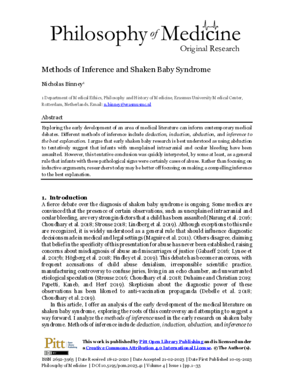 (PDF) Methods of Inference and Shaken Baby Syndrome