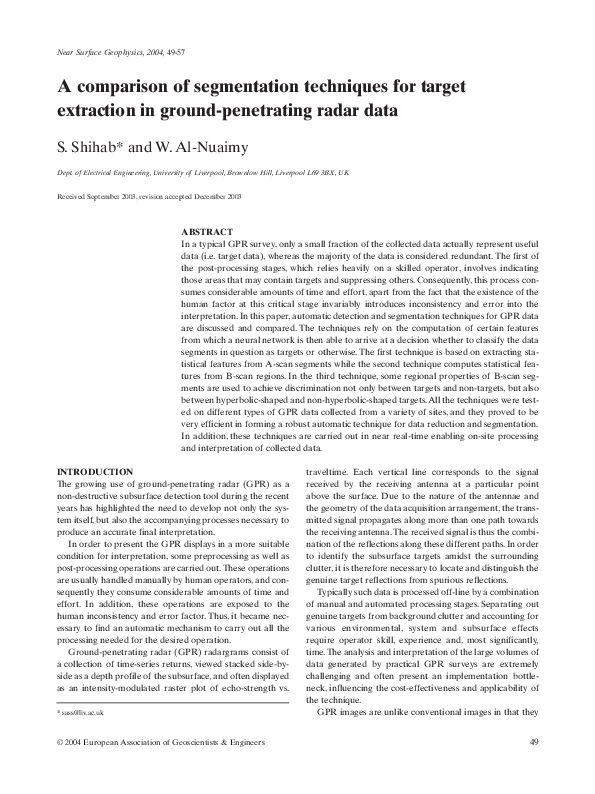 (PDF) A comparison of segmentation techniques for target extraction in ground-penetrating radar data