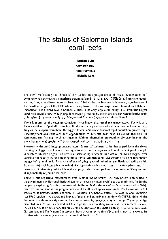 (PDF) The status of Solomon Islands coral reefs