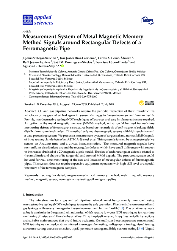 (PDF) Measurement System of Metal Magnetic Memory Method Signals around ...
