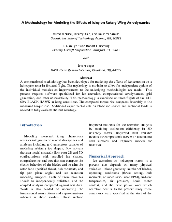 Pdf A Methodology For Modeling The Effects Of Icing On Rotary Wing Aerodynamics Eric Kreeger