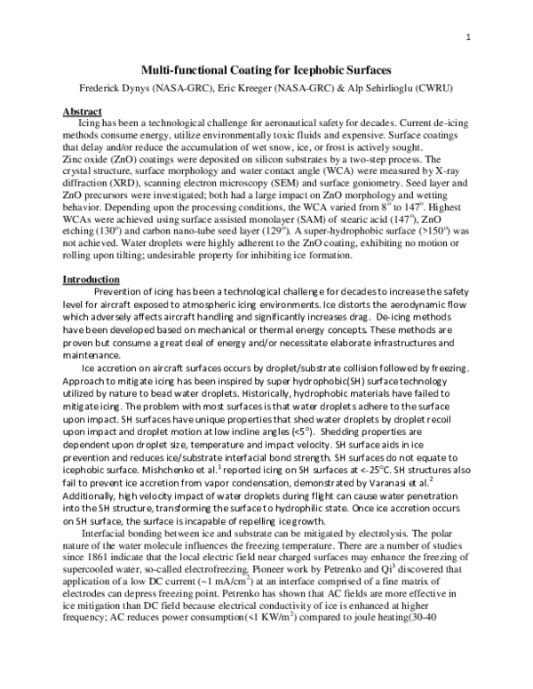 (PDF) Multi-functional Coating for Icephobic Surfaces