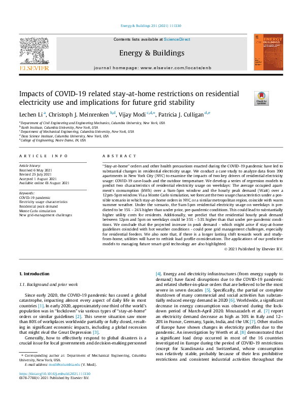 (PDF) Impacts of COVID-19 related stay-at-home restrictions on ...
