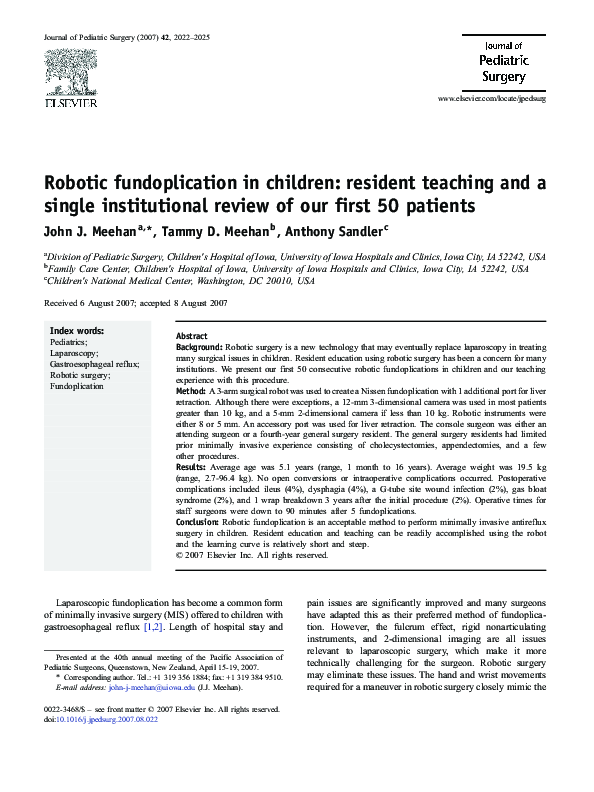 (PDF) Robotic fundoplication in children: resident teaching and a ...
