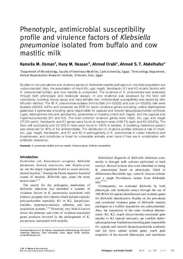 (PDF) Phenotypic, antimicrobial susceptibility profile and virulence factors ofKlebsiella ...
