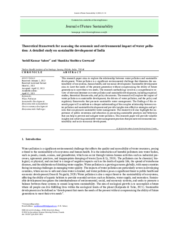 Pdf Theoretical Framework For Assessing The Economic And Environmental Impact Of Water