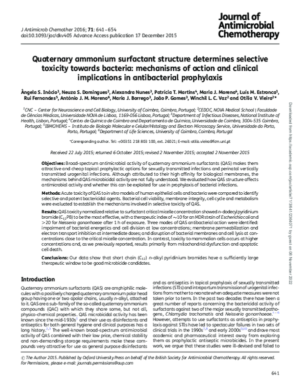 (PDF) Quaternary ammonium surfactant structure determines selective toxicity towards bacteria ...