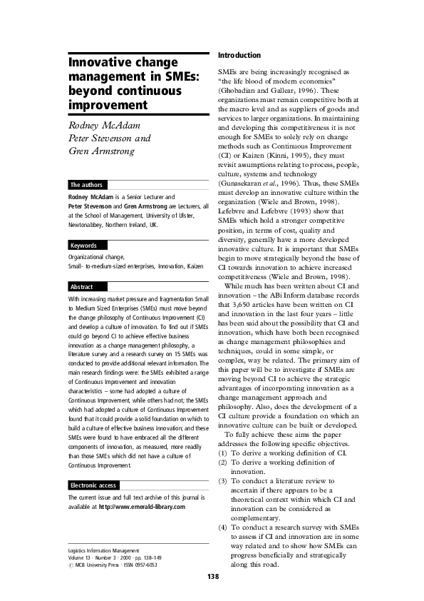 (PDF) Innovative change management in SMEs: beyond continuous improvement