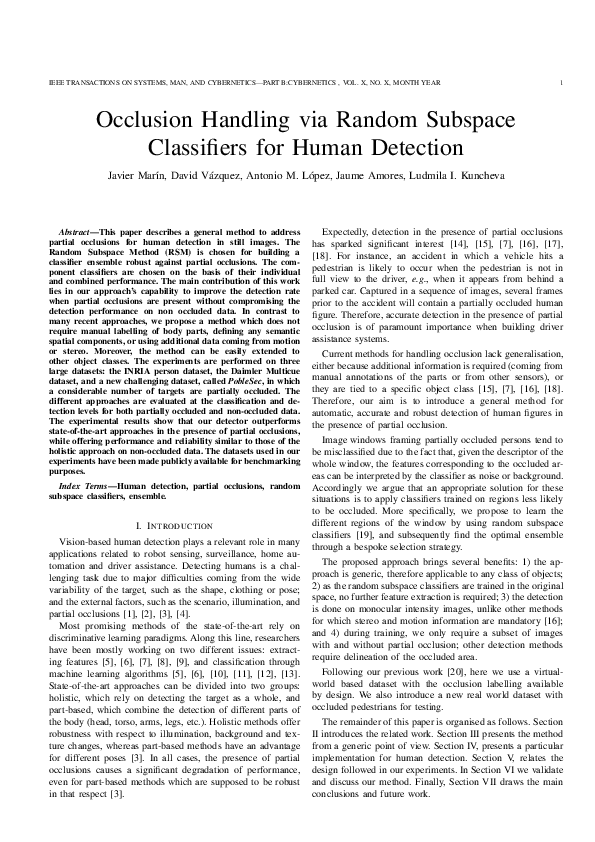 (PDF) Occlusion Handling via Random Subspace Classifiers for Human ...