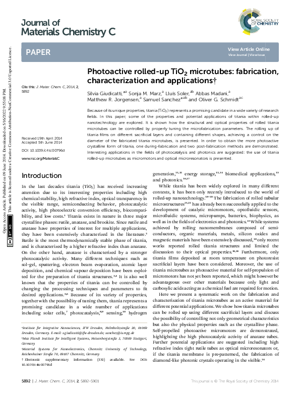 (PDF) Photoactive rolled-up TiO2 microtubes: Fabrication ...