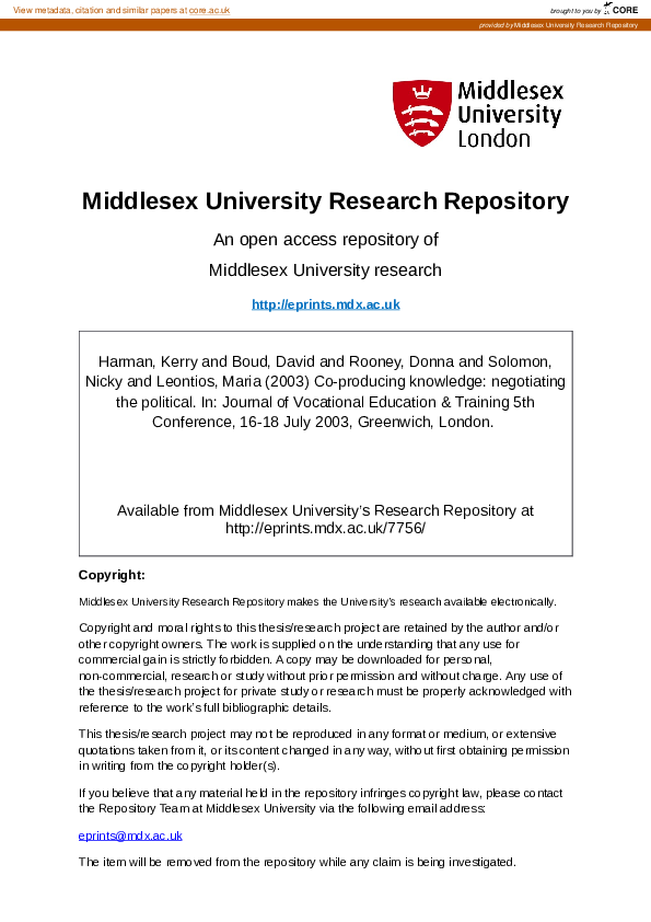 (PDF) Co-producing knowledge: negotiating the political