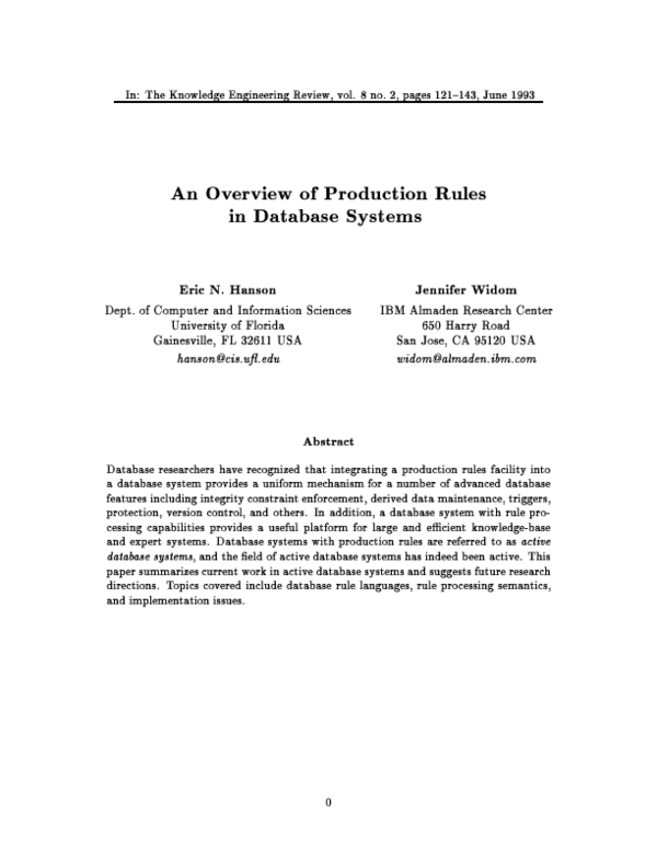 (PDF) An overview of production rules in database systems