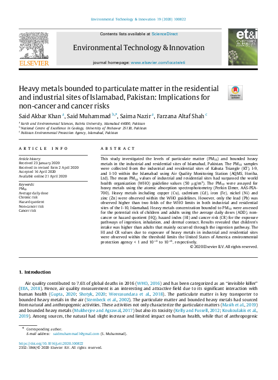 (PDF) Heavy metals bounded to particulate matter in the residential and ...