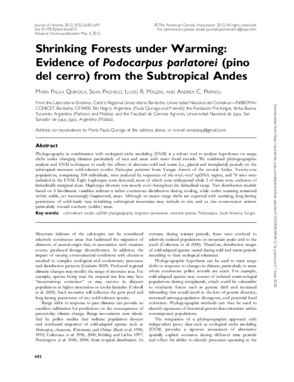 (PDF) Shrinking Forests under Warming: Evidence of Podocarpus ...