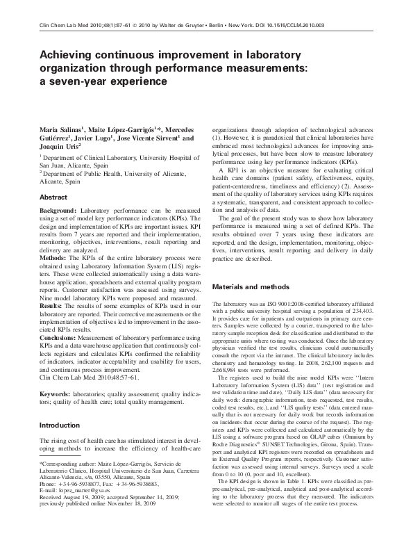 (PDF) Achieving continuous improvement in laboratory organization ...