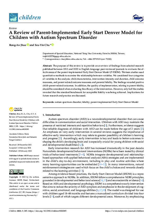 (PDF) A Review of Parent-Implemented Early Start Denver Model for ...