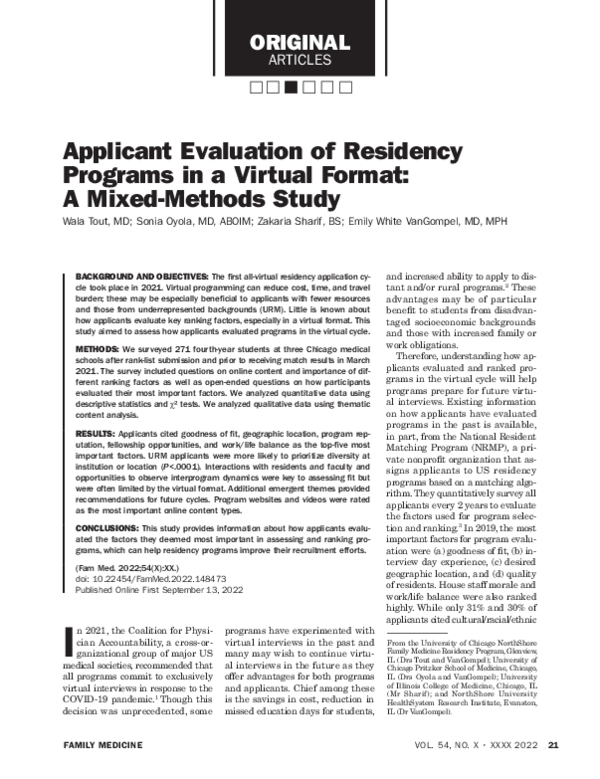 (PDF) Applicant Evaluation of Residency Programs in a Virtual Format: A ...