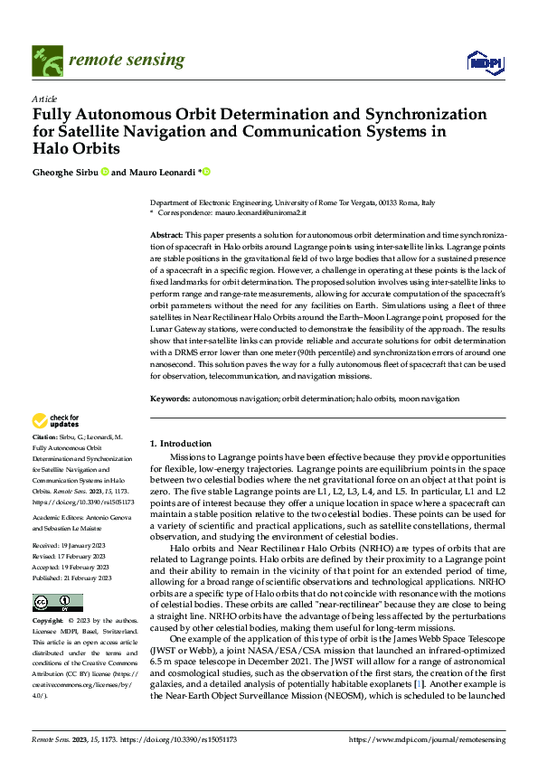 Pdf Fully Autonomous Orbit Determination And Synchronization For