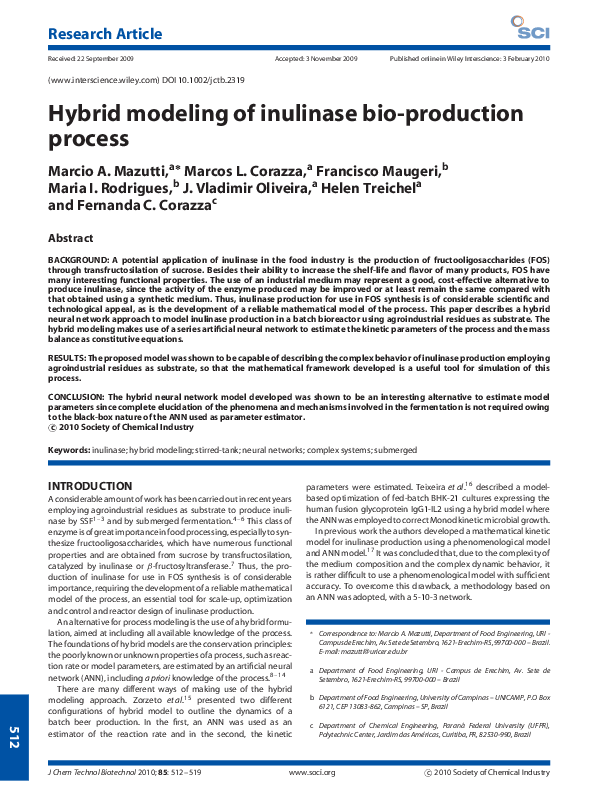 (PDF) Hybrid modeling of inulinase bio-production process
