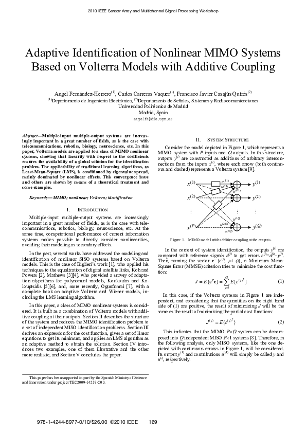 (PDF) Adaptive identification of nonlinear MIMO systems based on ...