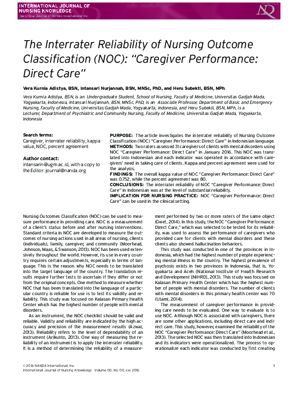 (PDF) The Interrater Reliability of Nursing Outcome Classification (NOC ...