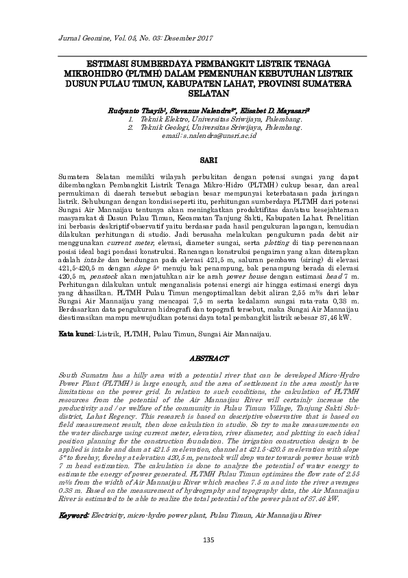 (PDF) Estimasi Sumberdaya Pembangkit Listrik Tenaga Mikrohidro (PLTMH ...