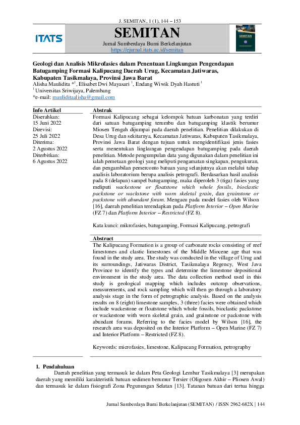 (PDF) Geologi dan Analisis Mikrofasies dalam Penentuan Lingkungan ...