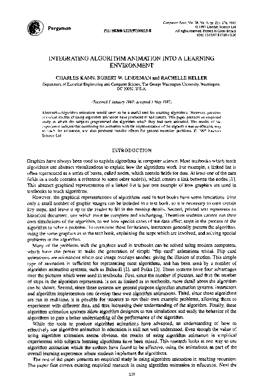 (PDF) Integrating algorithm animation into a learning environment