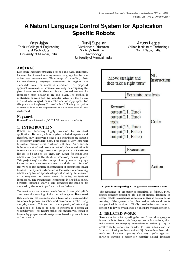 (PDF) A Natural Language Control System for Application Specific Robots
