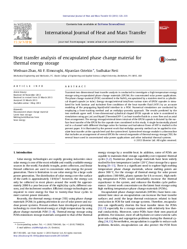 (PDF) Heat transfer analysis of encapsulated phase change materials