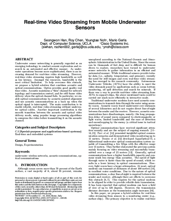 (PDF) Real-time Video Streaming from Mobile Underwater Sensors