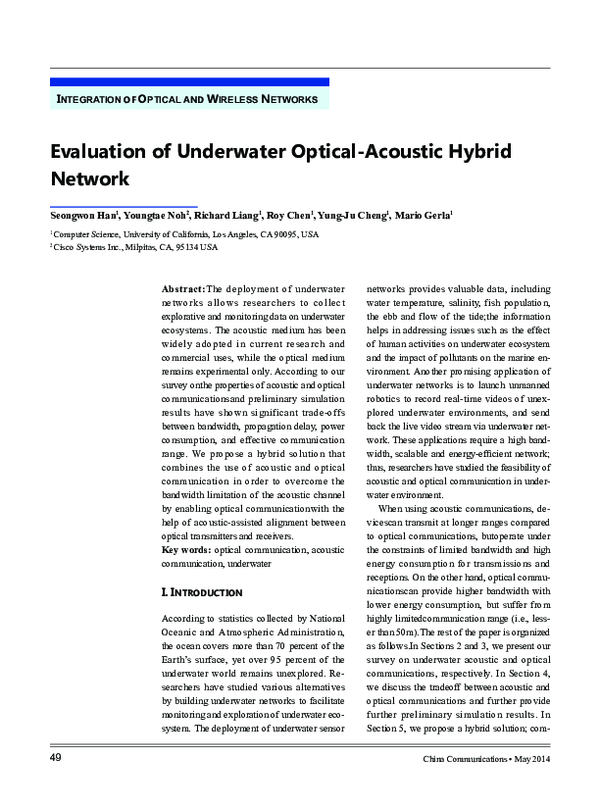 (PDF) Evaluation of underwater optical-acoustic hybrid network