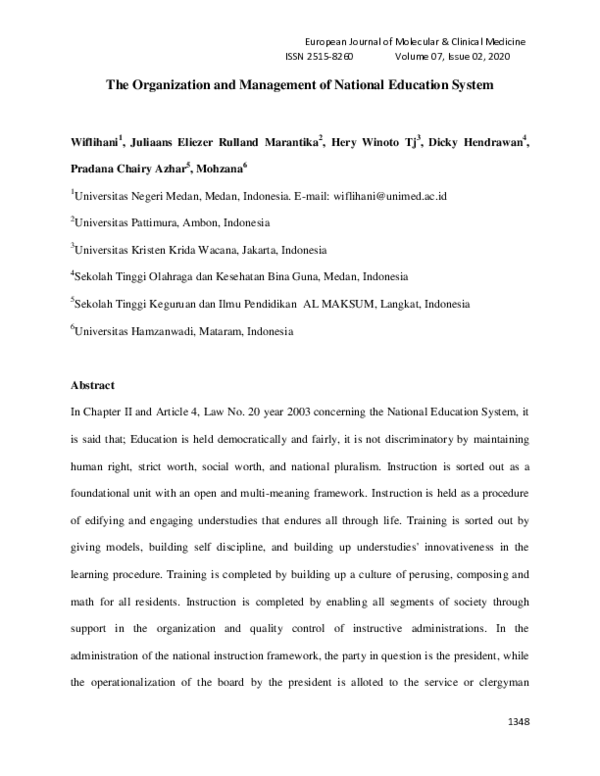 (PDF) The Organization and Management of National Education System