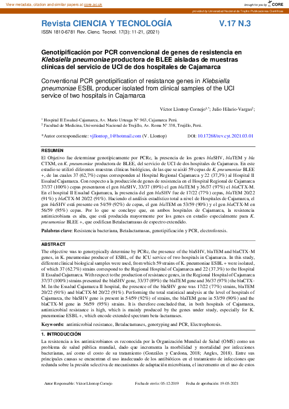 (PDF) Genotipificación por PCR convencional de genes de resistencia en ...