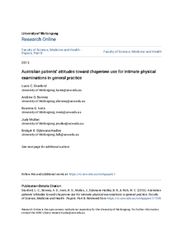 (PDF) Australian patients’ attitudes toward chaperone use for intimate ...
