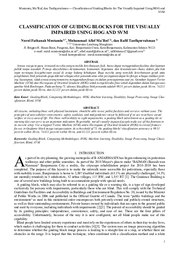 (PDF) Classification of Guiding Blocks for the Visually Impaired Using Hog and SVM