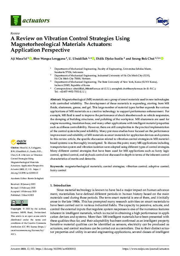 (PDF) A Review on Vibration Control Strategies Using Magnetorheological ...