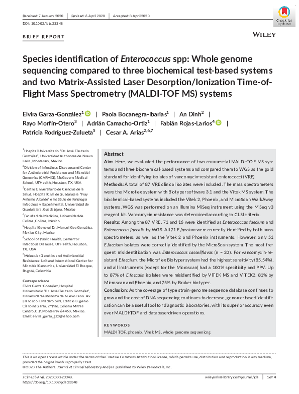 (PDF) Species identification of Enterococcus spp: Whole genome sequencing compared to three ...