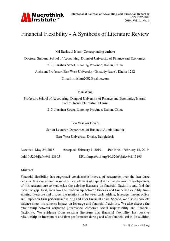 (PDF) Financial Flexibility - A Synthesis of Literature Review