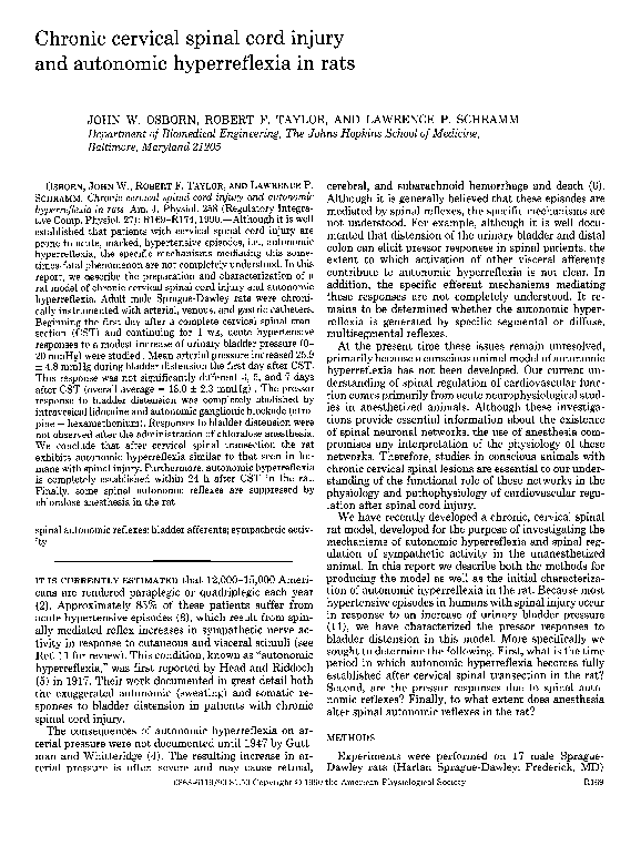 (PDF) Chronic cervical spinal cord injury and autonomic hyperreflexia ...