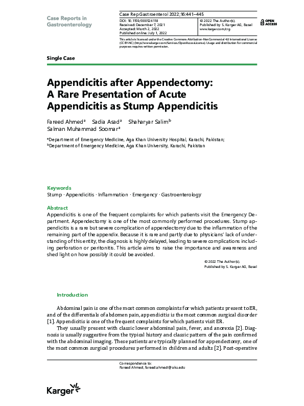 (PDF) Appendicitis after Appendectomy: A Rare Presentation of Acute ...